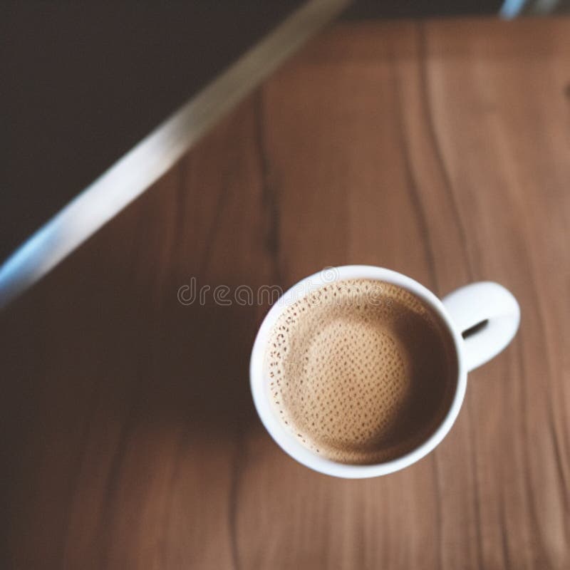 Coffee Mug with Foam, Top Down, on Tabletop Grain Texture Stock ...