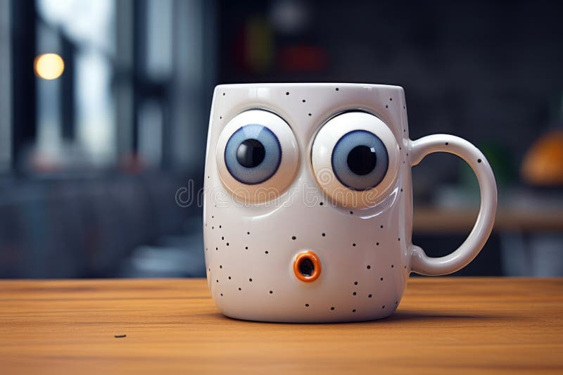 A Coffee Mug with Googly Eyes Placed on a Desk Stock Photo - Image of ...