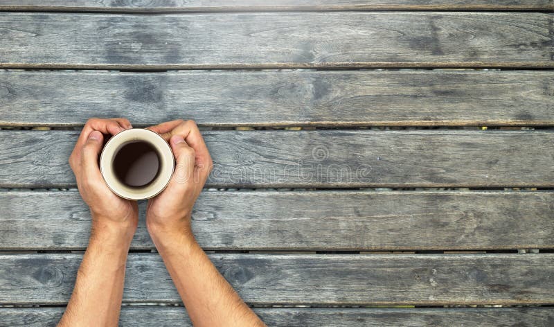 Coffee Mug Hands Holding on Wooden Table Stock Photo - Image of hands ...
