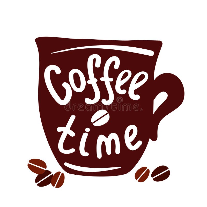 Coffee Mug with Inscription Coffee Time and Coffee Grains Stock Vector ...
