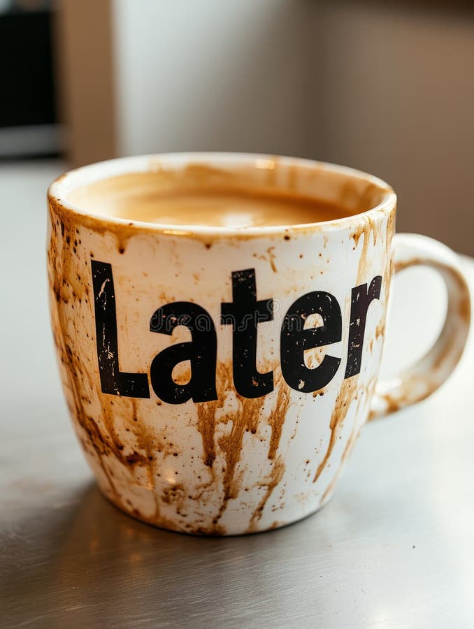 A Coffee Mug with Later Text and Coffee Splashes. Stock Image - Image ...
