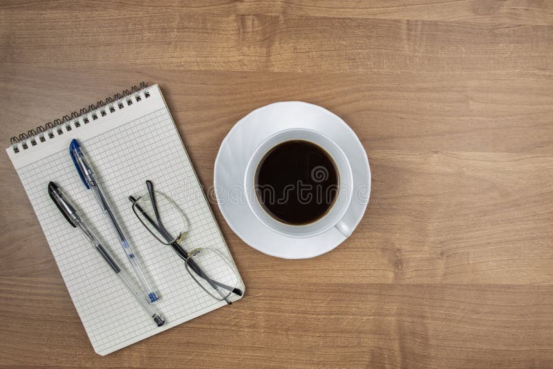Coffee Mug and Notepad, Workplace Concept, Top View Stock Image - Image ...