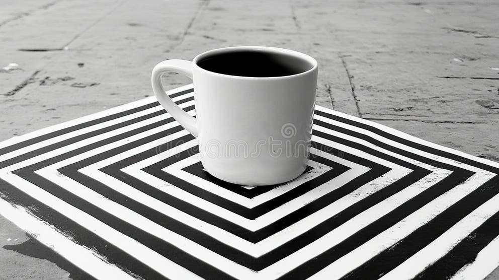 Coffee Mug on Optical Illusion, Outdoors, Monochrome, Design Stock ...