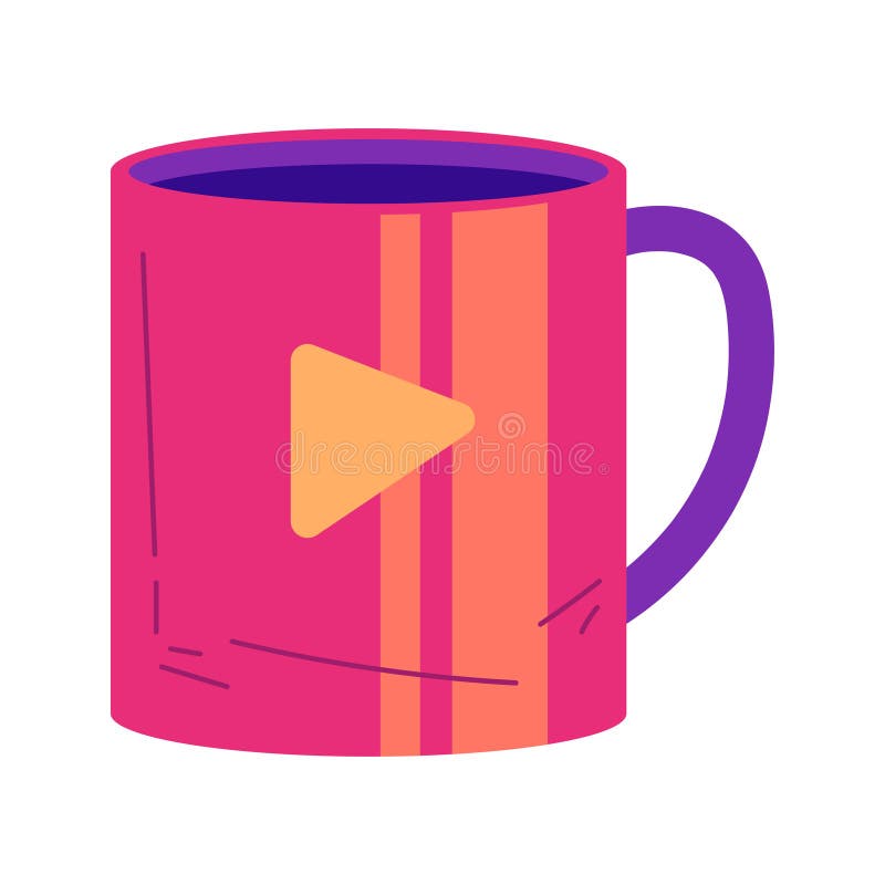 Coffee Mug with Play Button Icon Vector Illustration in Flat Style ...