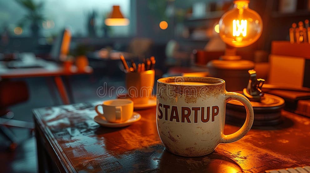A Coffee Mug with the Slogan STARTUP on the Desk. AI Generated. Stock ...