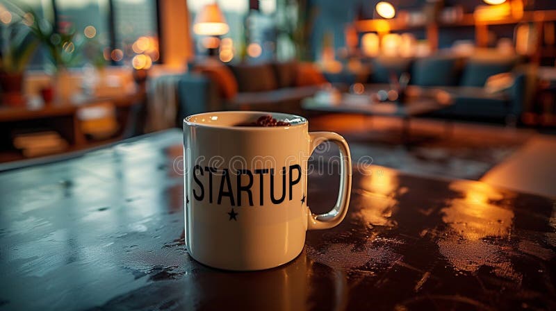 A Coffee Mug with the Slogan STARTUP on the Desk. AI Generated. Stock ...