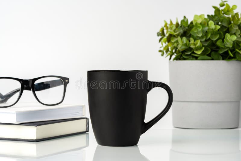 Coffee Mug on White Office Table Mock Up Stock Image - Image of ...