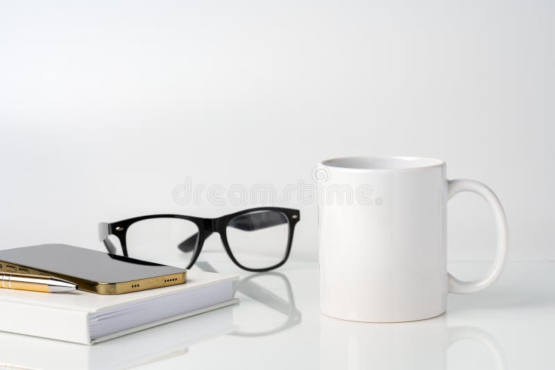 Coffee Mug on White Office Table Mock Up Stock Photo - Image of ...