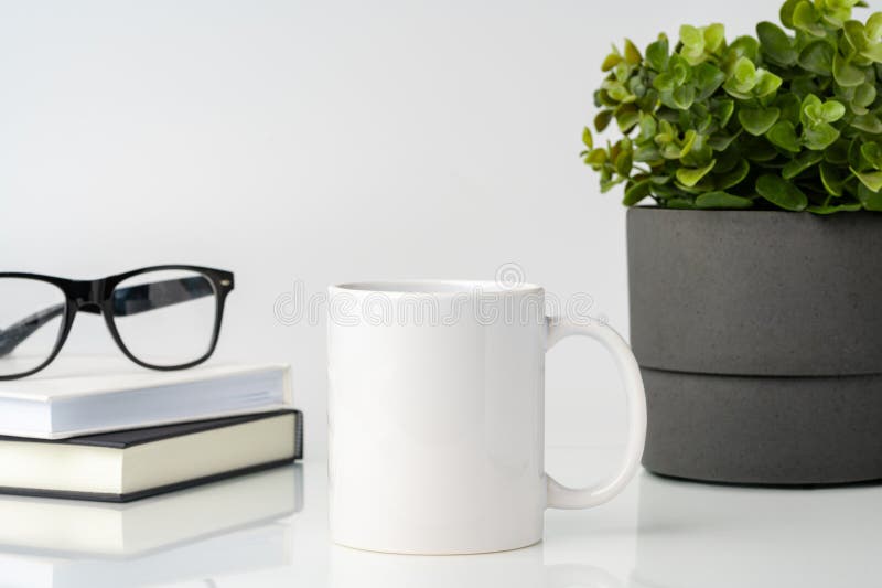 Coffee Mug on White Office Table Mock Up Stock Photo - Image of design ...
