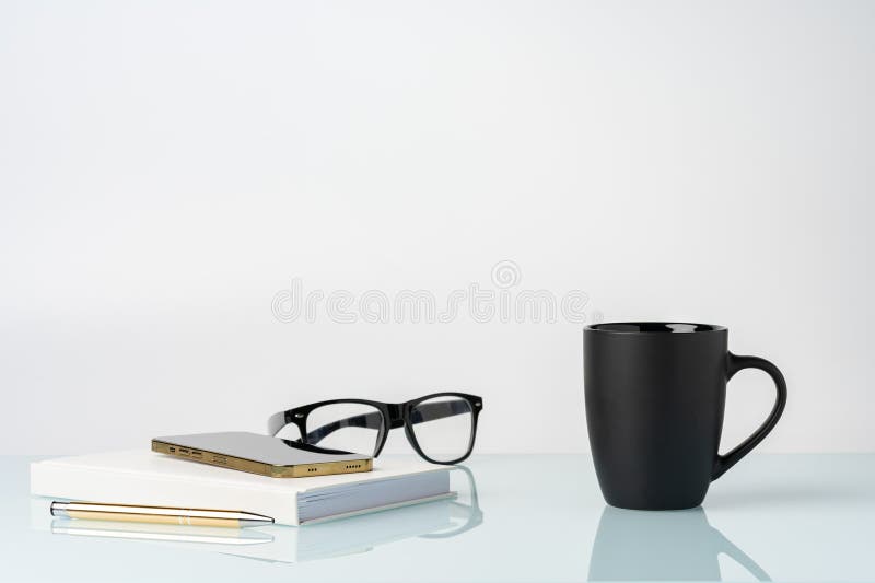 Coffee Mug on White Office Table Mock Up Stock Image - Image of drink ...