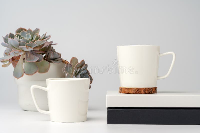 Coffee Mug on White Office Table Mock Up Stock Photo - Image of desk ...