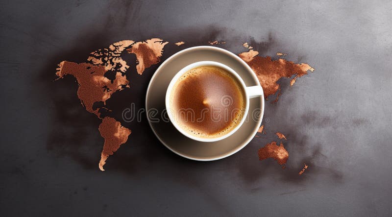 Coffee World Map with Cup in the Center Stock Illustration ...