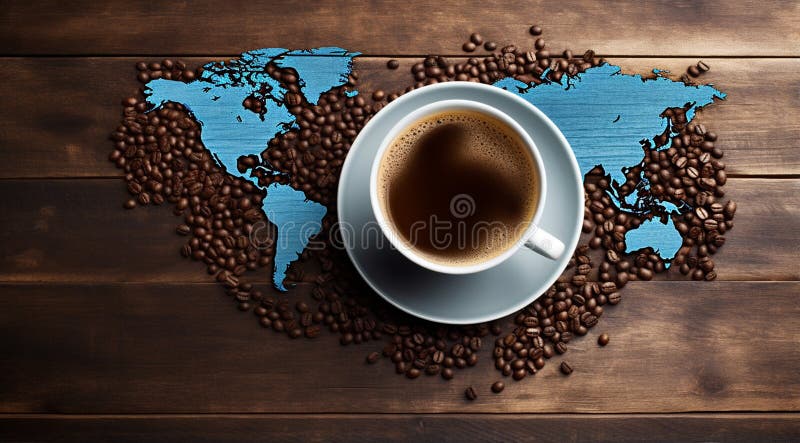 Coffee World Map with Cup in the Center Stock Illustration ...