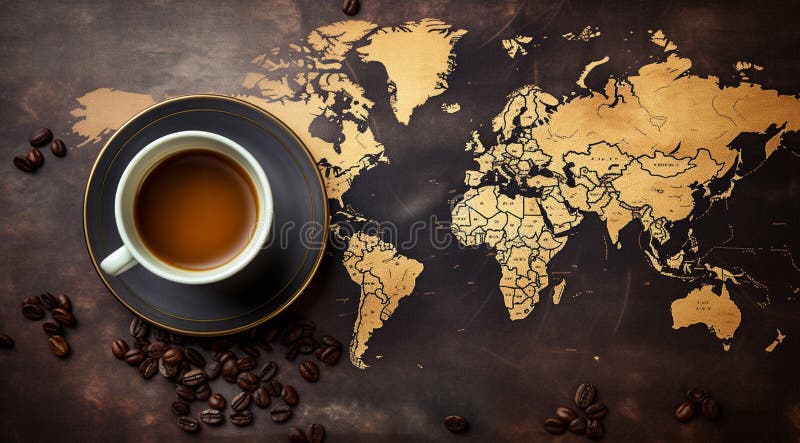 Coffee World Map with Cup in the Center Stock Illustration ...