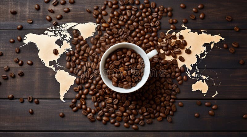 Coffee World Map with Cup in the Center Stock Illustration ...