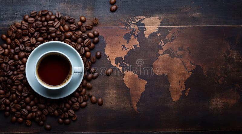 Coffee World Map with Cup in the Center Stock Illustration ...