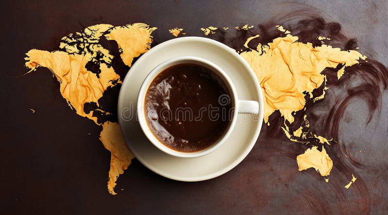 Coffee World Map with Cup in the Center Stock Illustration ...