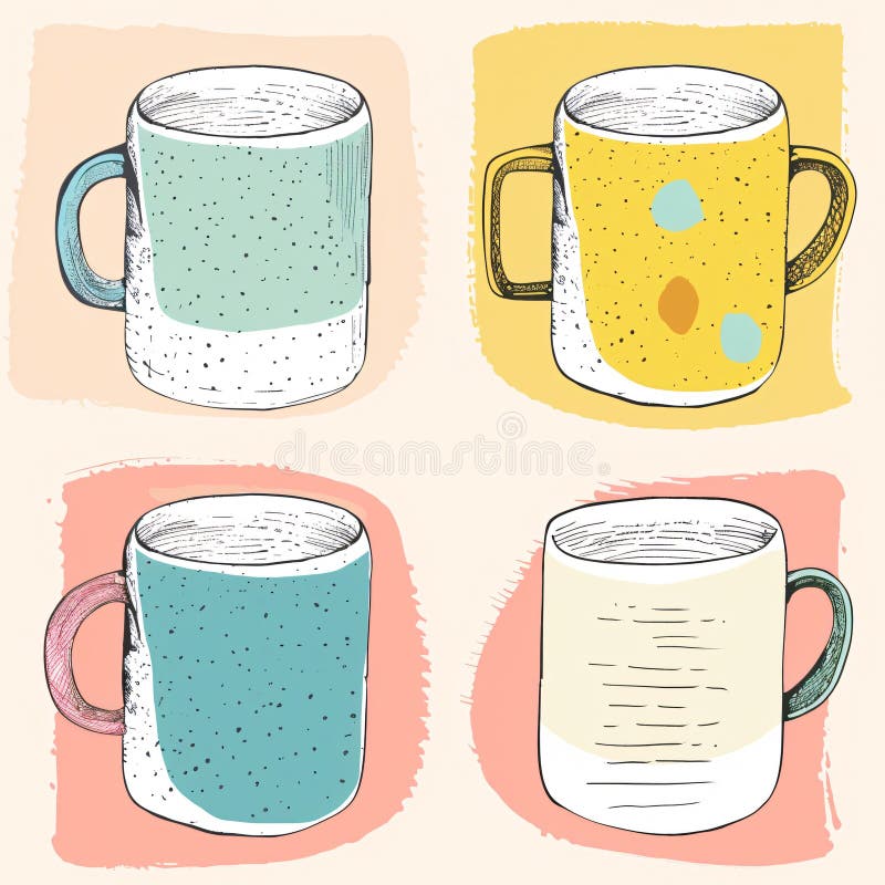 Coffee Mugs Minimalist Seamless Pattern Hand Drawing Abstract Designs ...