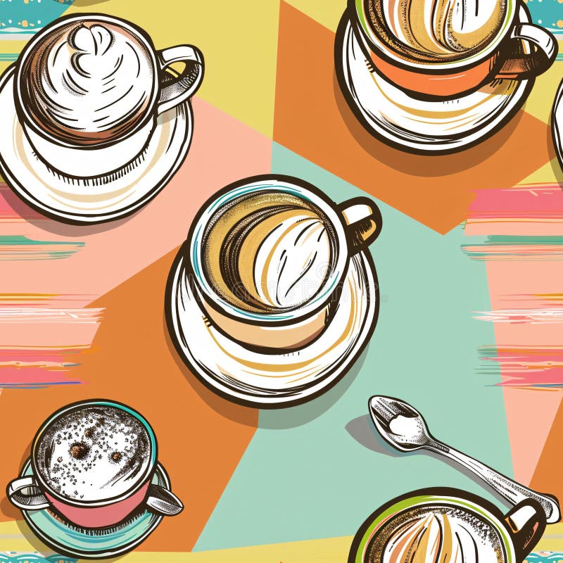 Coffee Mugs Minimalist Seamless Pattern Hand Drawing Abstract Designs ...