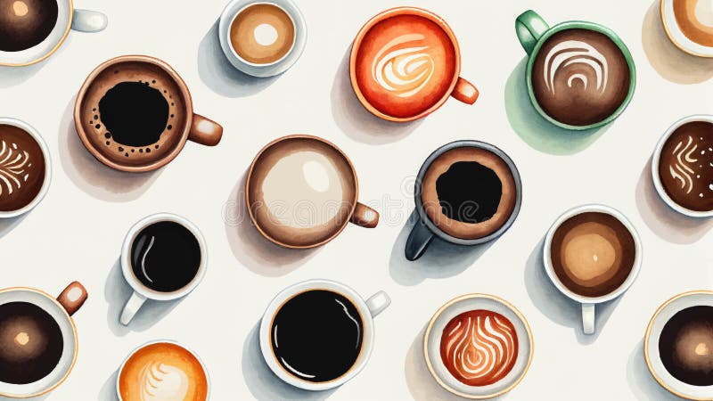 Coffee Mugs Pattern Background. Different Types of Coffee Texture ...