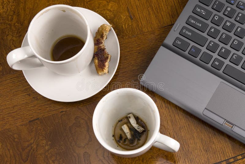Coffee Mugs and Stress with Laptop Stock Image - Image of email, drink ...