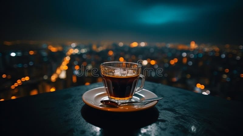 Coffee at Night on Top of a Skyscraper Above the City, Generative AI ...