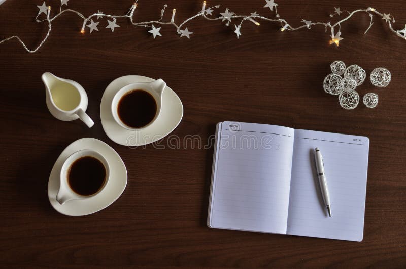 Coffee and Notebook on the Table Stock Photo - Image of beverage, space ...
