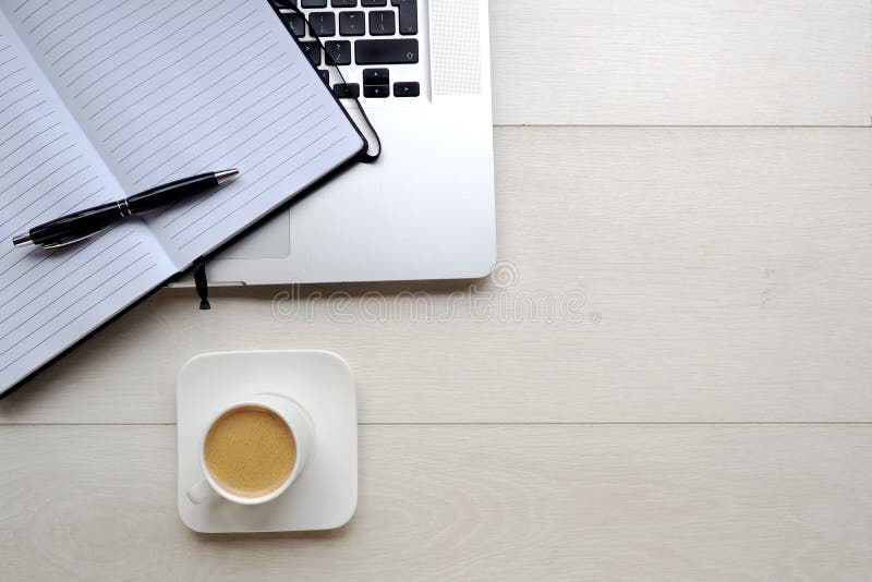 Coffee and Notepad with Computer from Above Stock Image - Image of ...