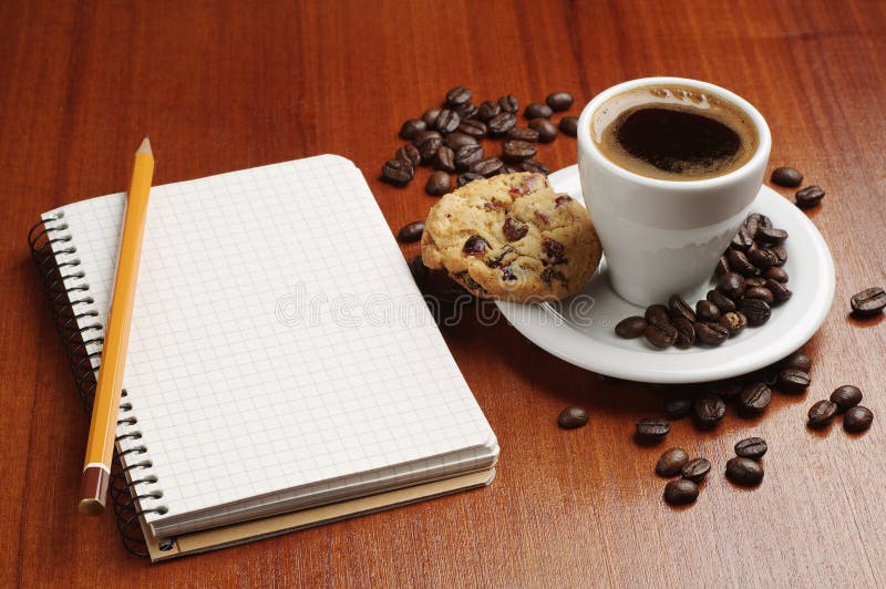 Coffee and notepad stock image. Image of reading, table - 35099361
