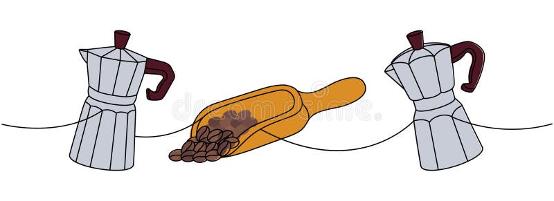 Coffee One Line Colored Continuous Drawing. Italian Coffee Makers ...