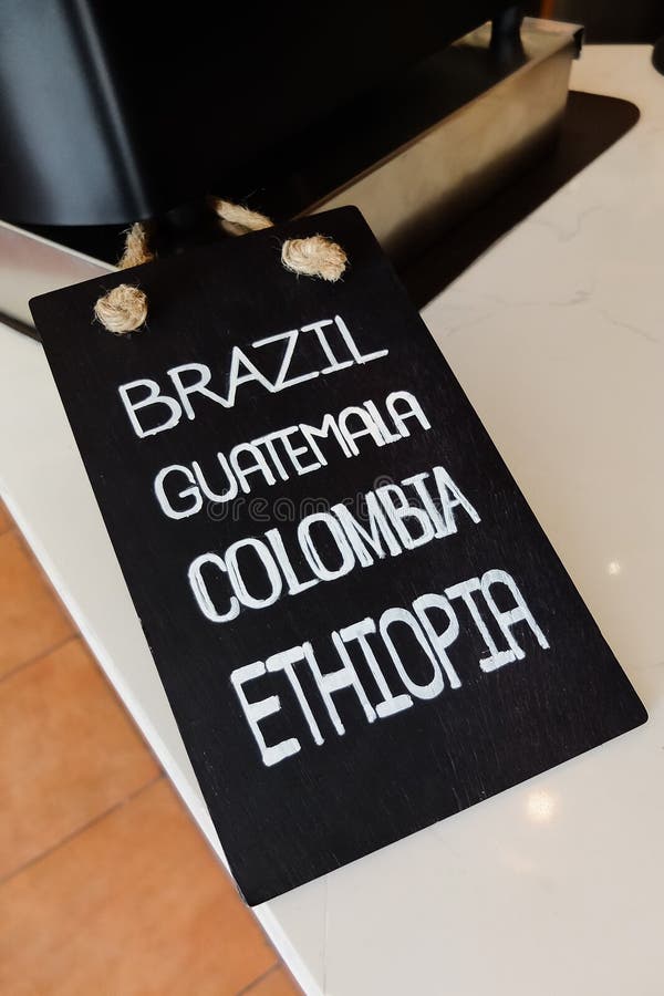 The Coffee Origin Country Name in Black Wood Sign Stock Image - Image ...
