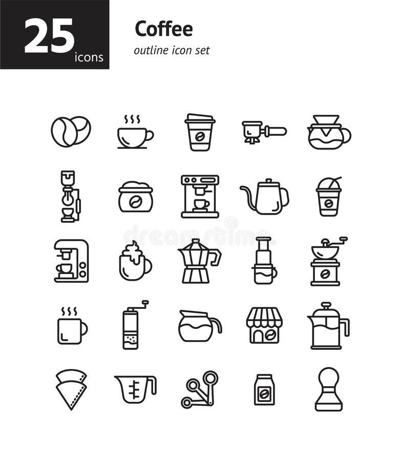 Coffee outline icon set. stock vector. Illustration of kettle - 232059400