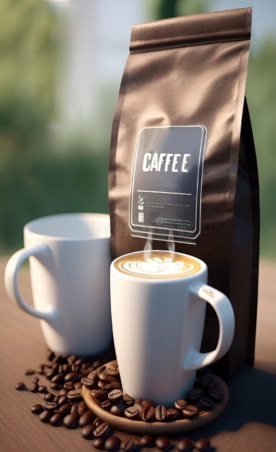 Coffee Packaging Design with Coffee Beans and Coffee Cup 2 Stock Photo ...