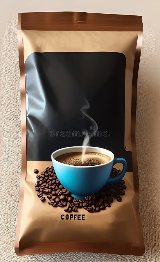 Coffee Packaging Design with Coffee Beans and Coffee Cup 4 Stock Photo ...
