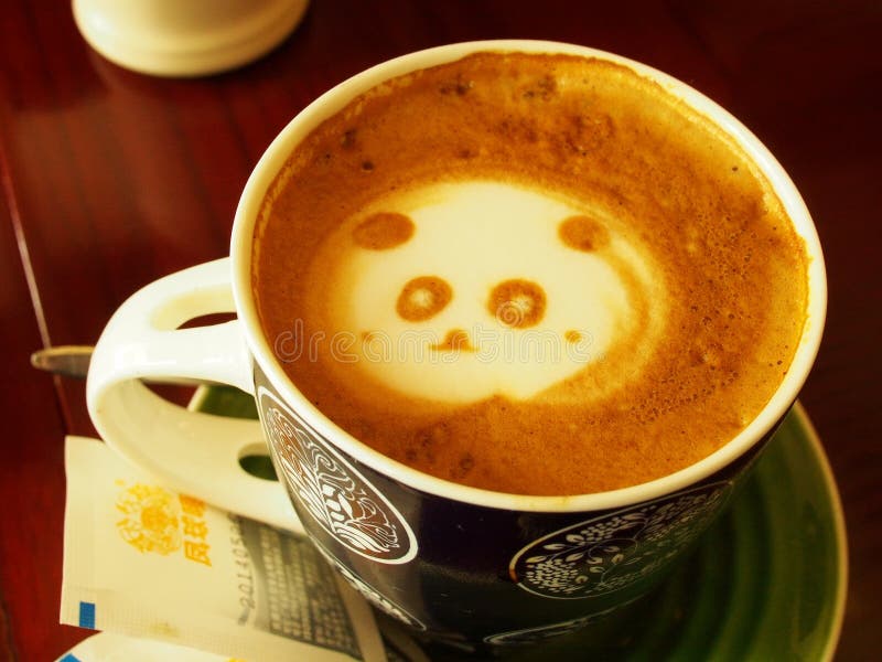 Coffee with Panda Latte Art Editorial Photography - Image of brown ...