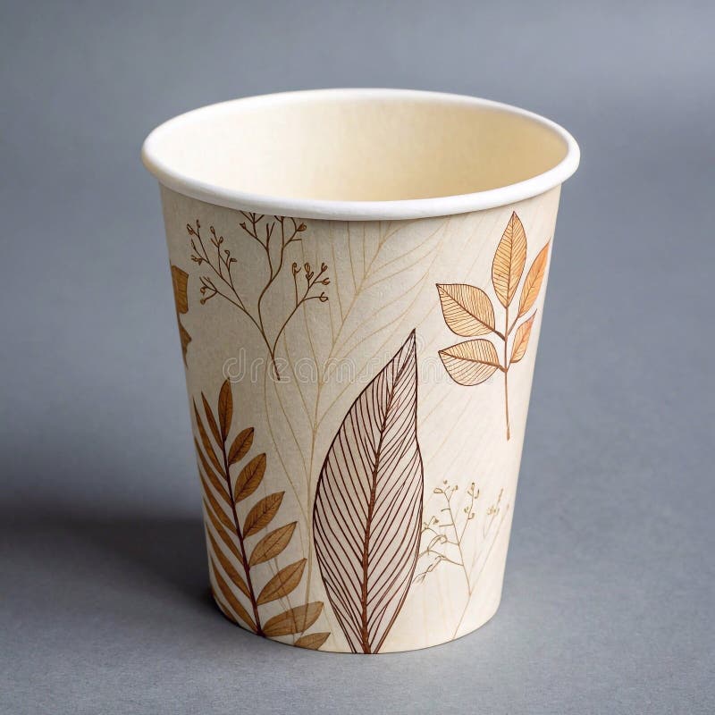 Coffee Paper Cup Featuring a Botanical Design with Earthy Tones ...