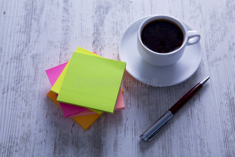 Coffee, paper and pen stock photo. Image of green, beautiful - 159704974