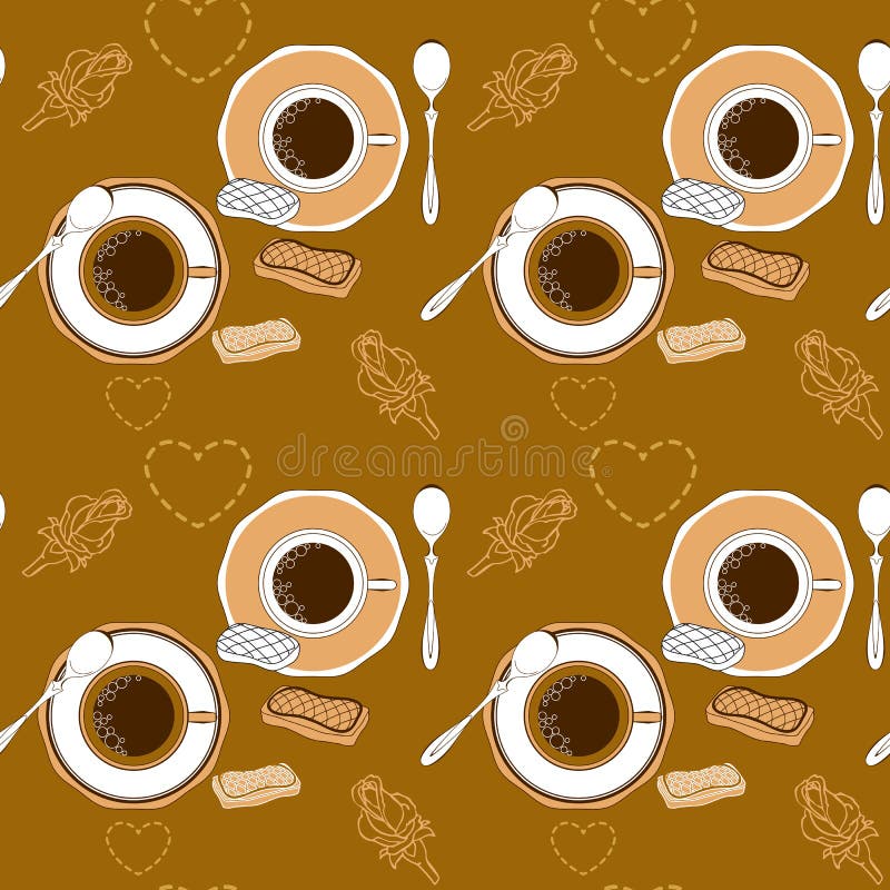 Coffee and Pastry Seamless Pattern. Stock Vector - Illustration of ...