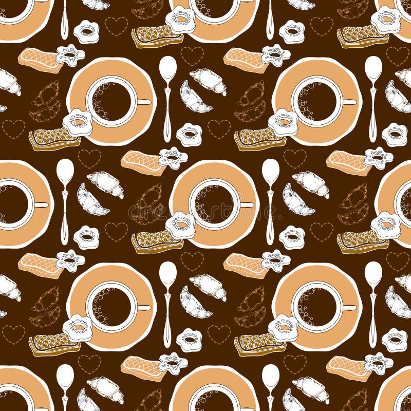 Coffee and Pastry Seamless Pattern. Stock Vector - Illustration of ...