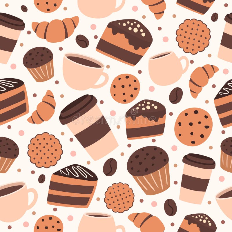 Desserts Seamless Pattern. Vekorny Sweets and Coffee Wallpaper Stock ...