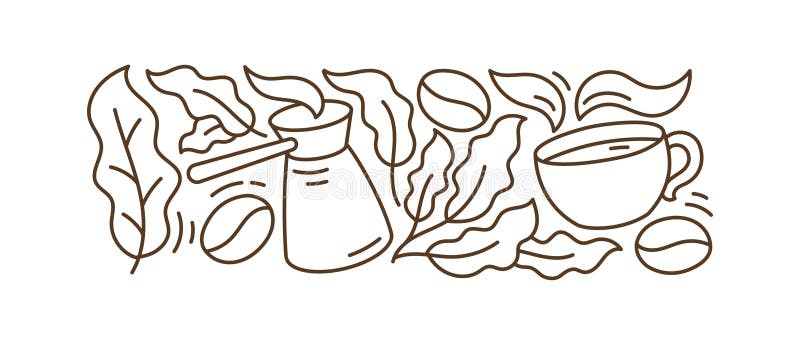 Coffee Pattern. Coffea Horizontal Design Element. Editable Outline ...