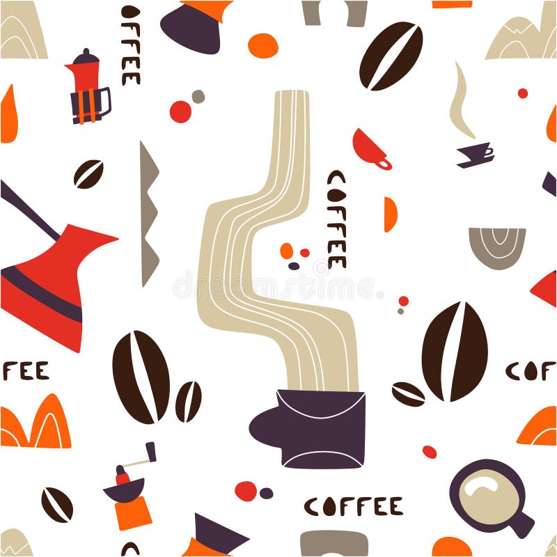 Coffee Pattern with Doodle Tea Pots and Cups. Seamless Texture for Menu ...