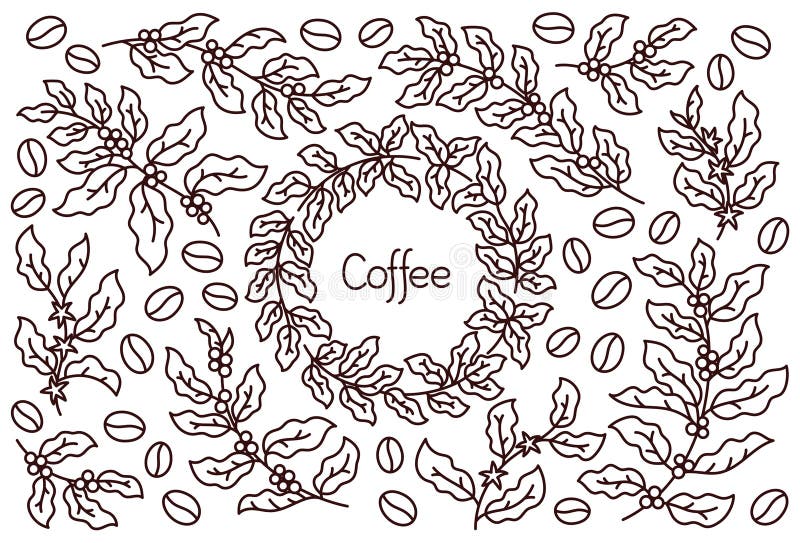 Coffee Pattern Frame. Leaves with Beans. Coffea Design Elements ...