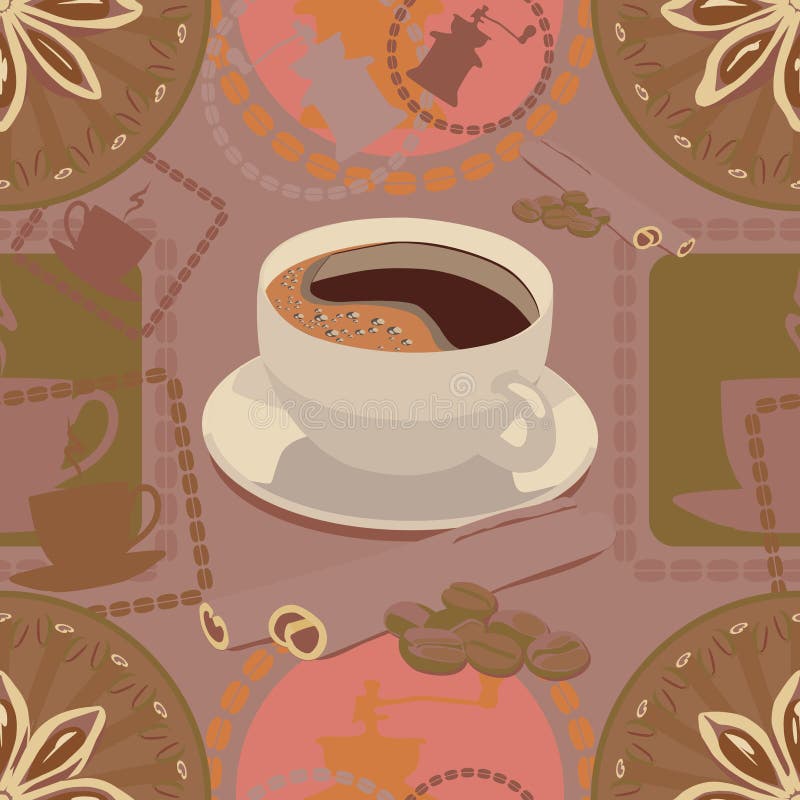 Coffee Pattern in Soft Colors Stock Vector - Illustration of graphics ...