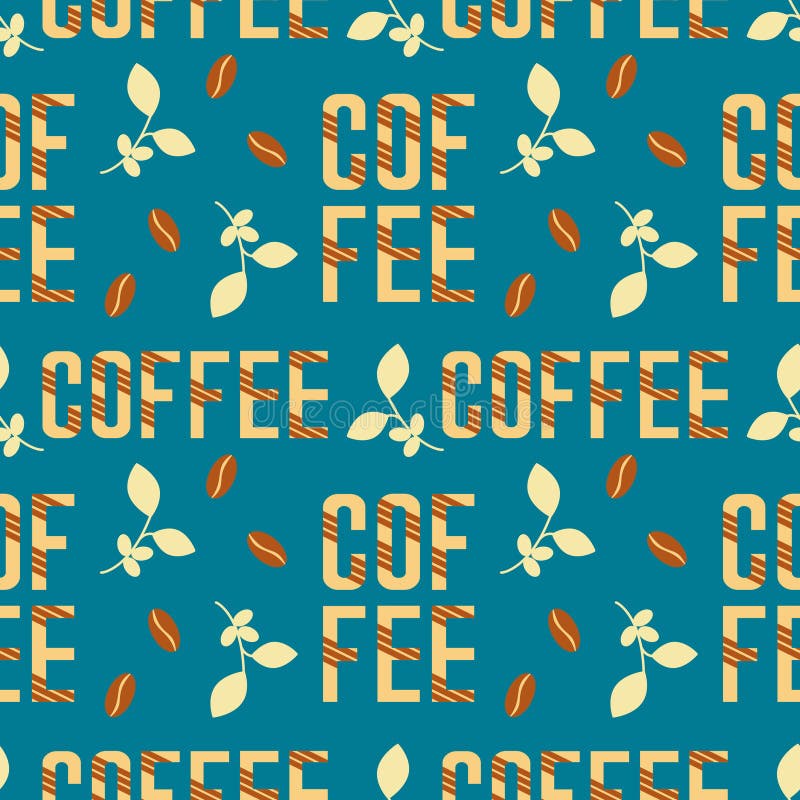 Coffee Pattern with Stylized Letters and Coffee Beans and Twigs, in ...