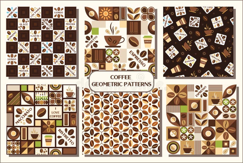 Coffee Patterns with in Simple Geometric Style. Stock Illustration ...