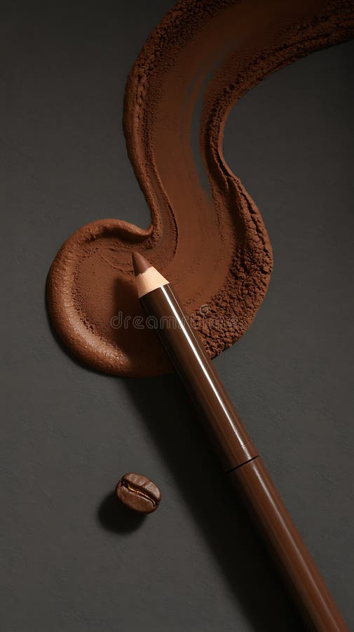 Coffee Pencil Drawing with Powder Swirl and Coffee Bean on Dark Surface ...