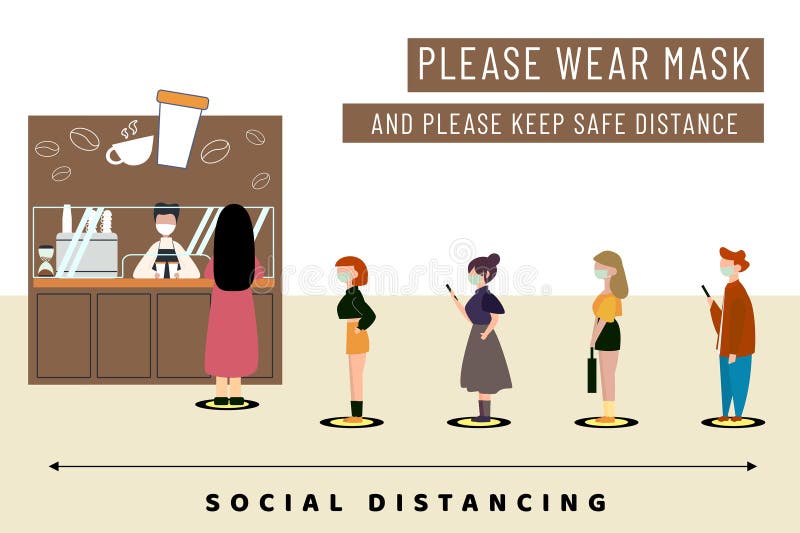 Social Distancing ,Men and Women Wearing Medical Face Mask at Coffee ...