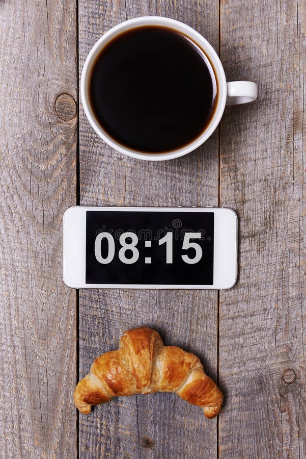 Coffee, Phone and Croissant Stock Image - Image of digit, sweet: 75910011