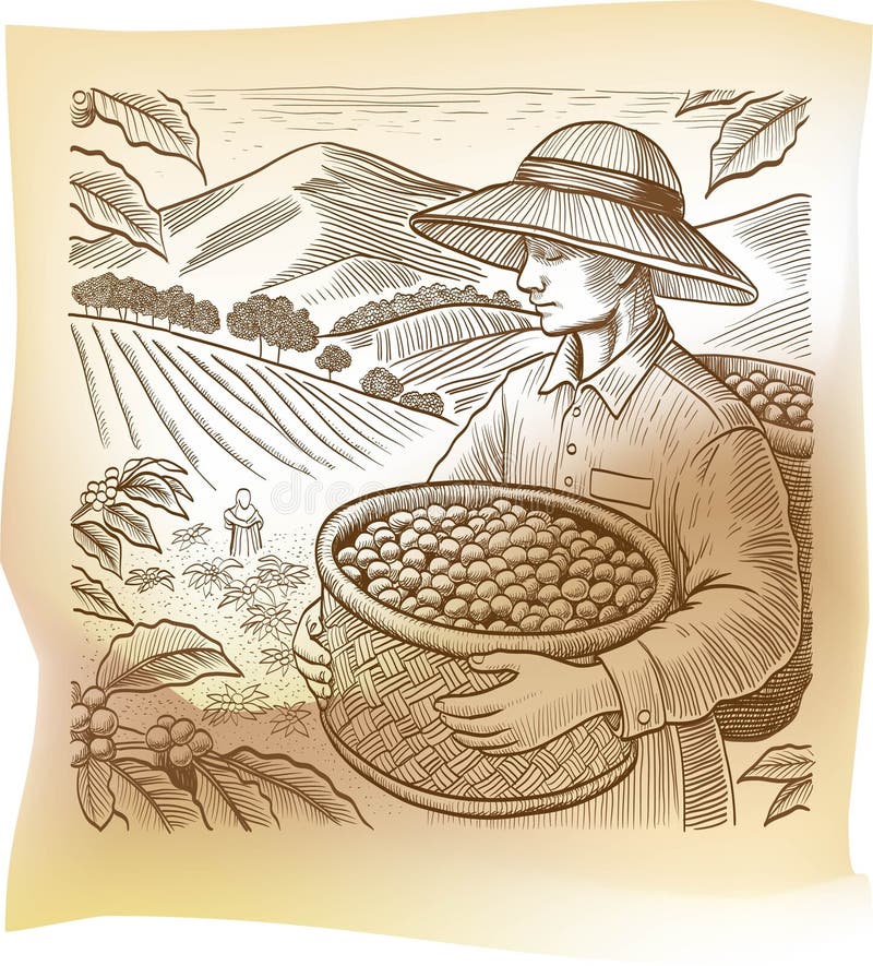 Coffee Picker Coffee Bean Picker Vector Engraving Illustration Coffee ...